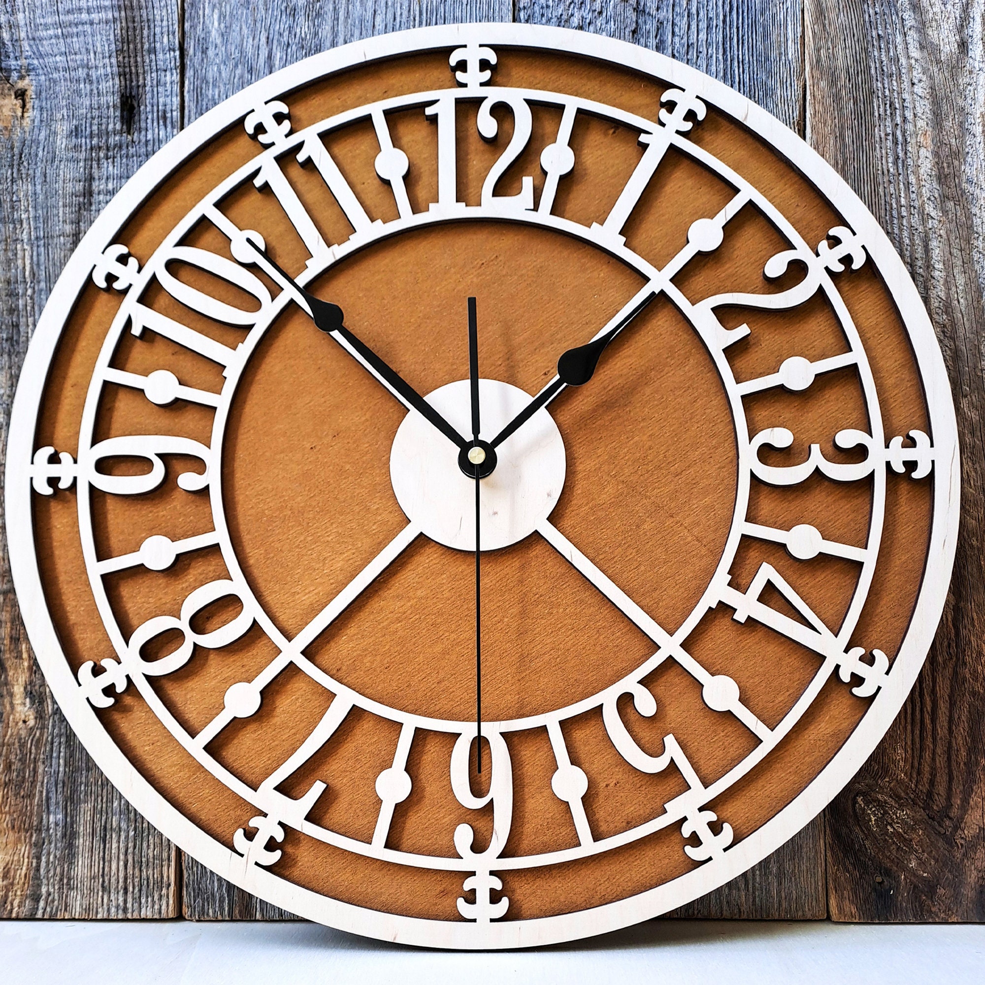 LOFT, INDUSTRIAL Wall Clock, Large, Wooden Clock, Wall Decor for ...