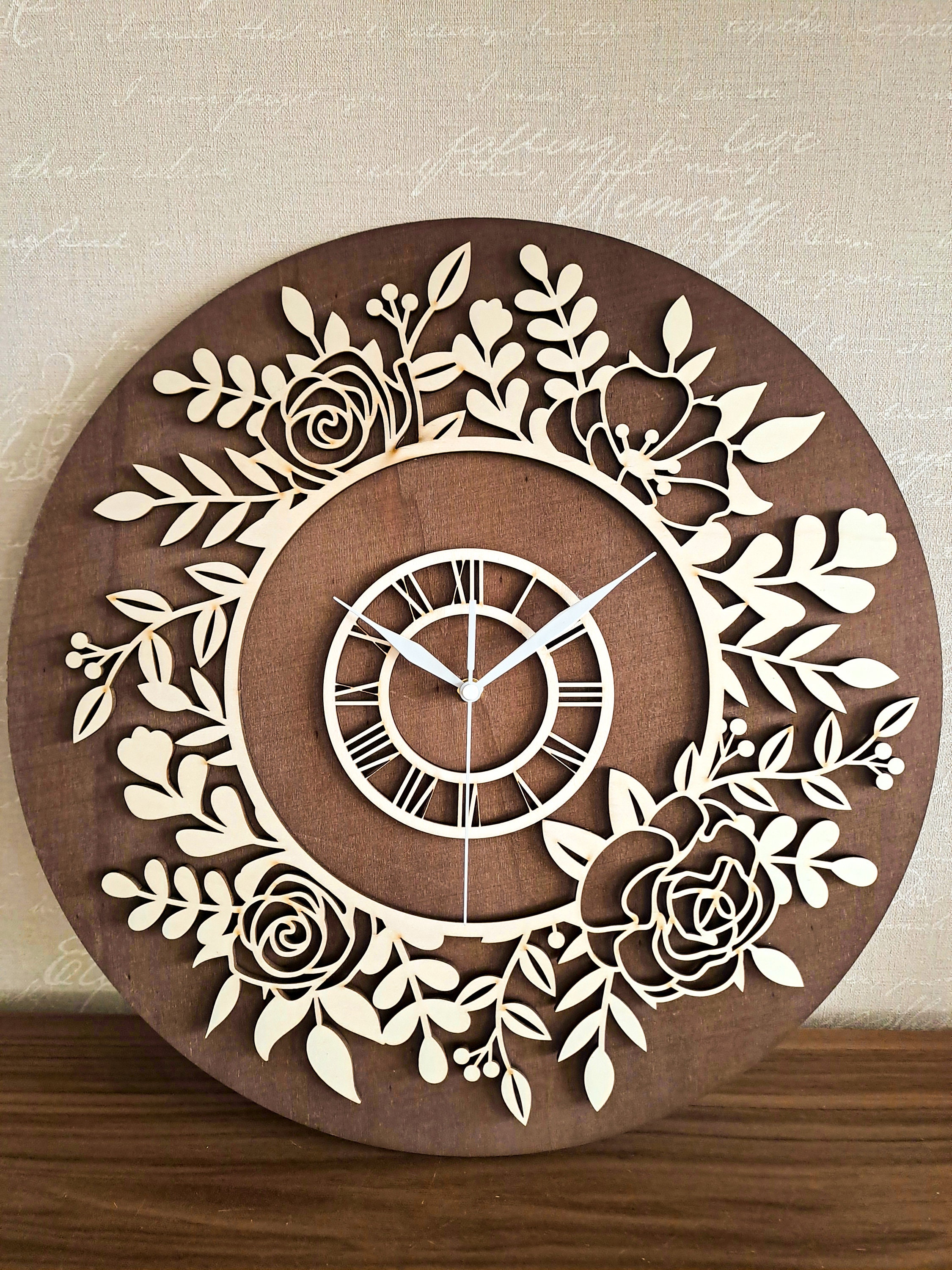 Wooden WALL CLOCK, Flowers, Floral Wall Art, French Vintage Chic, Retro ...