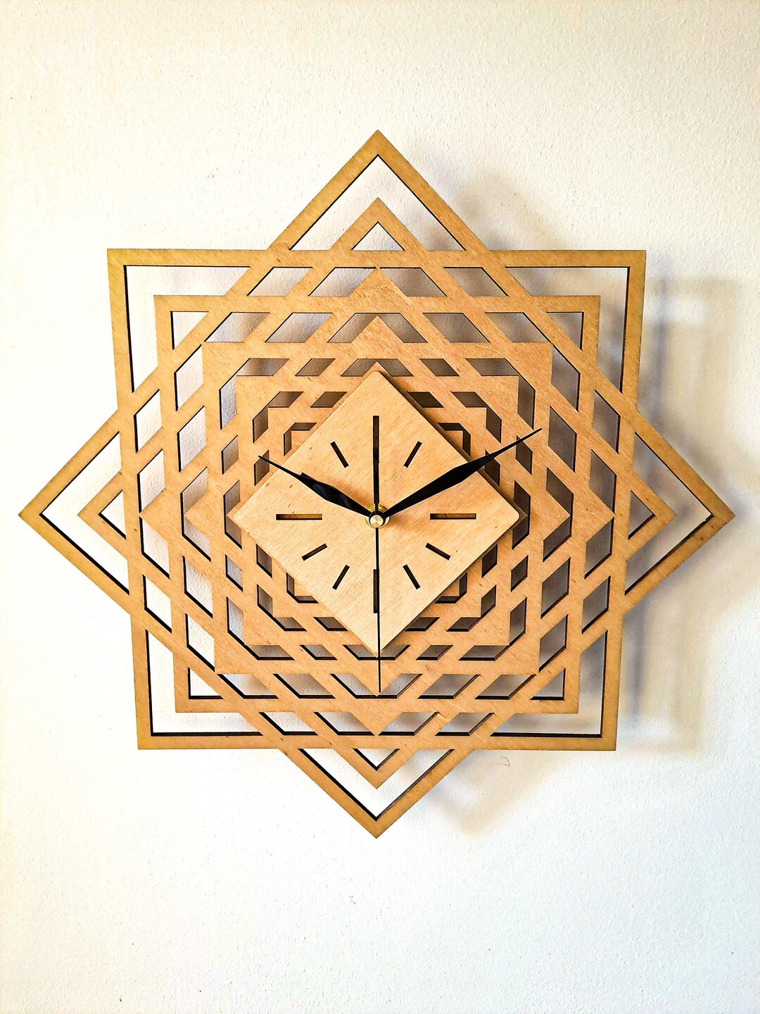 MODERN, Wooden, Geometric Wall Clock, for Bedroom, Living Room ...