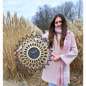 Wall Clock BOHO, SUNBURST, Mid Century Modern, Wooden Clock for Bedroom ...