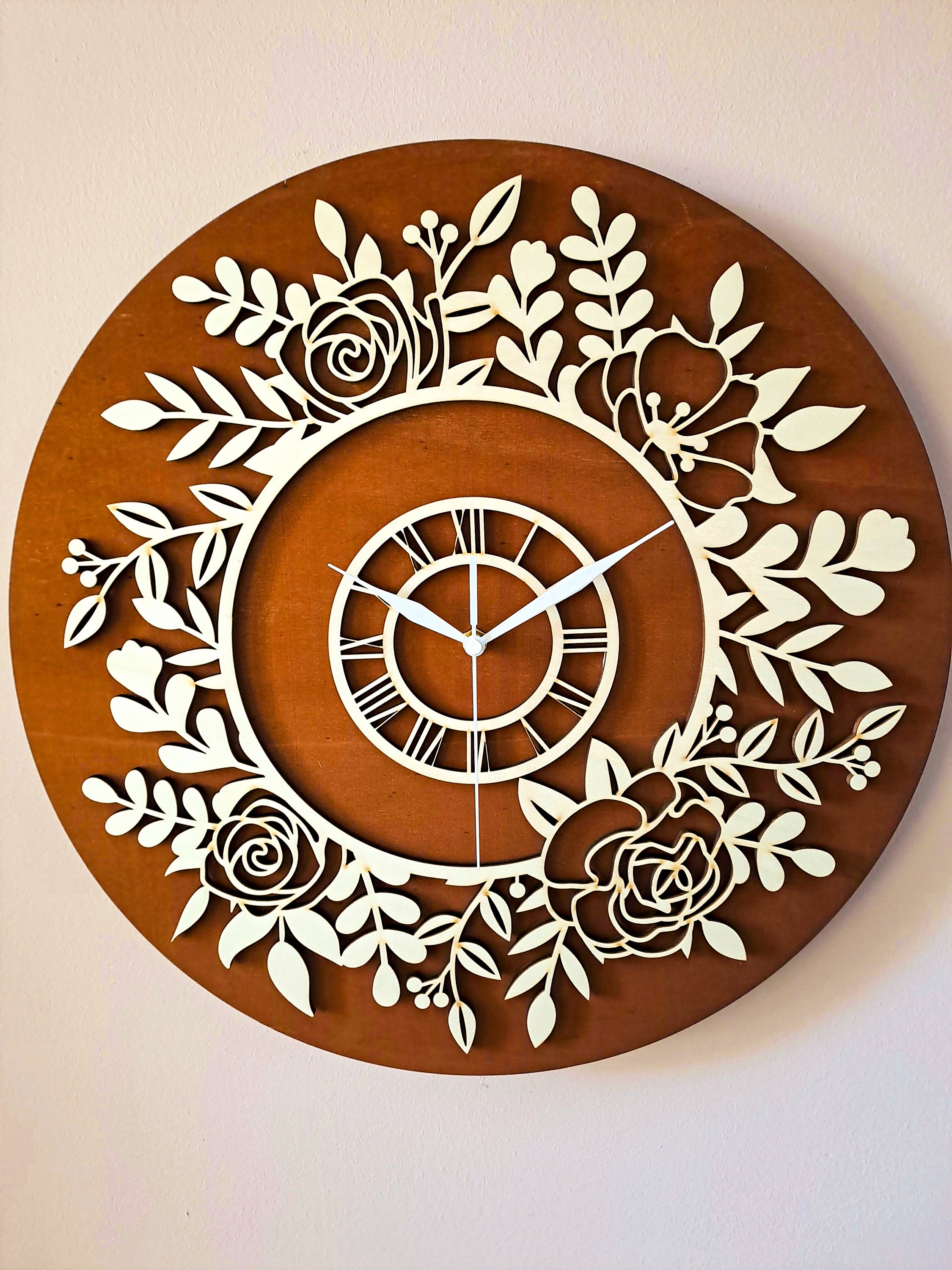 Wooden WALL CLOCK, Flowers, Floral Wall Art, French Vintage Chic, Retro ...