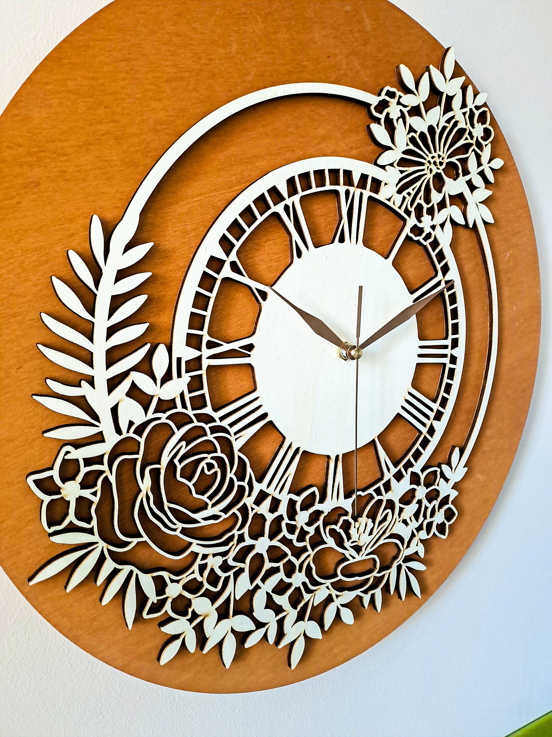 Wooden WALL CLOCK, Flowers, Floral Wall Art, French Vintage Chic, Retro ...