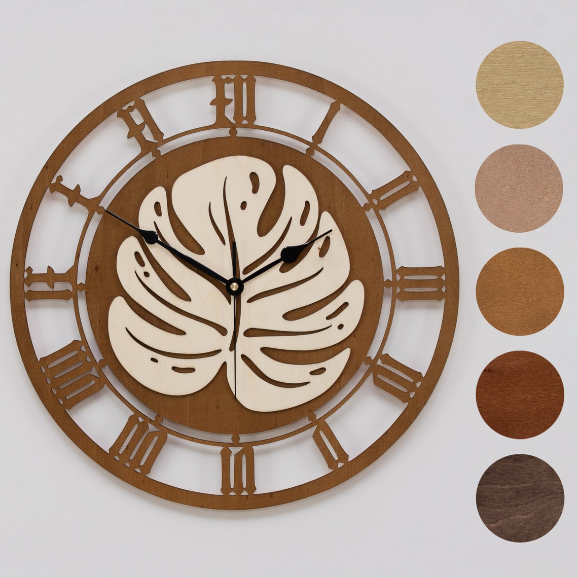 MONSTERA Wall Clock Tropical Jungle Coastal Wall Clock - Etsy