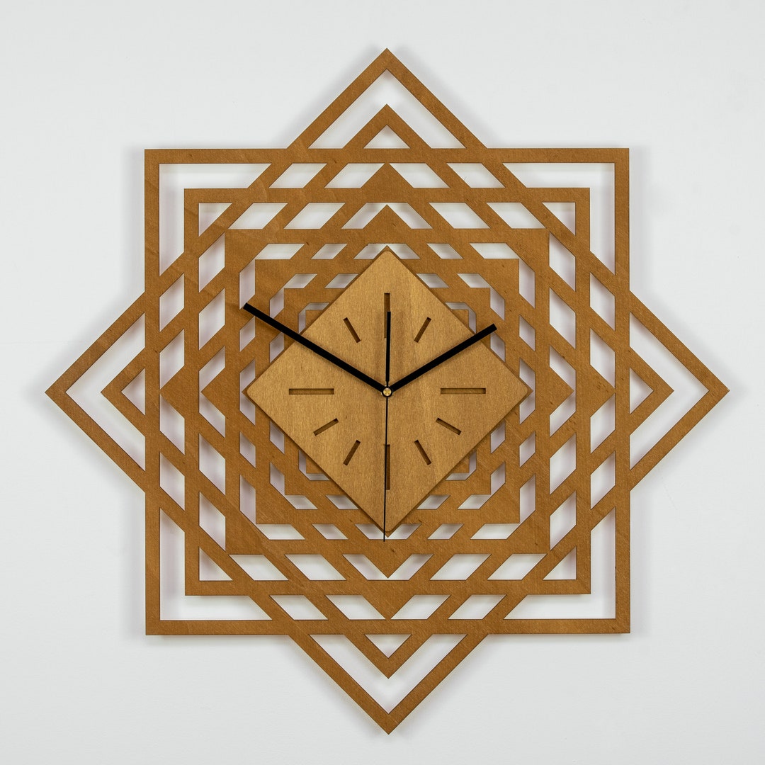 MODERN, Wooden, Geometric Wall Clock, for Bedroom, Living Room ...
