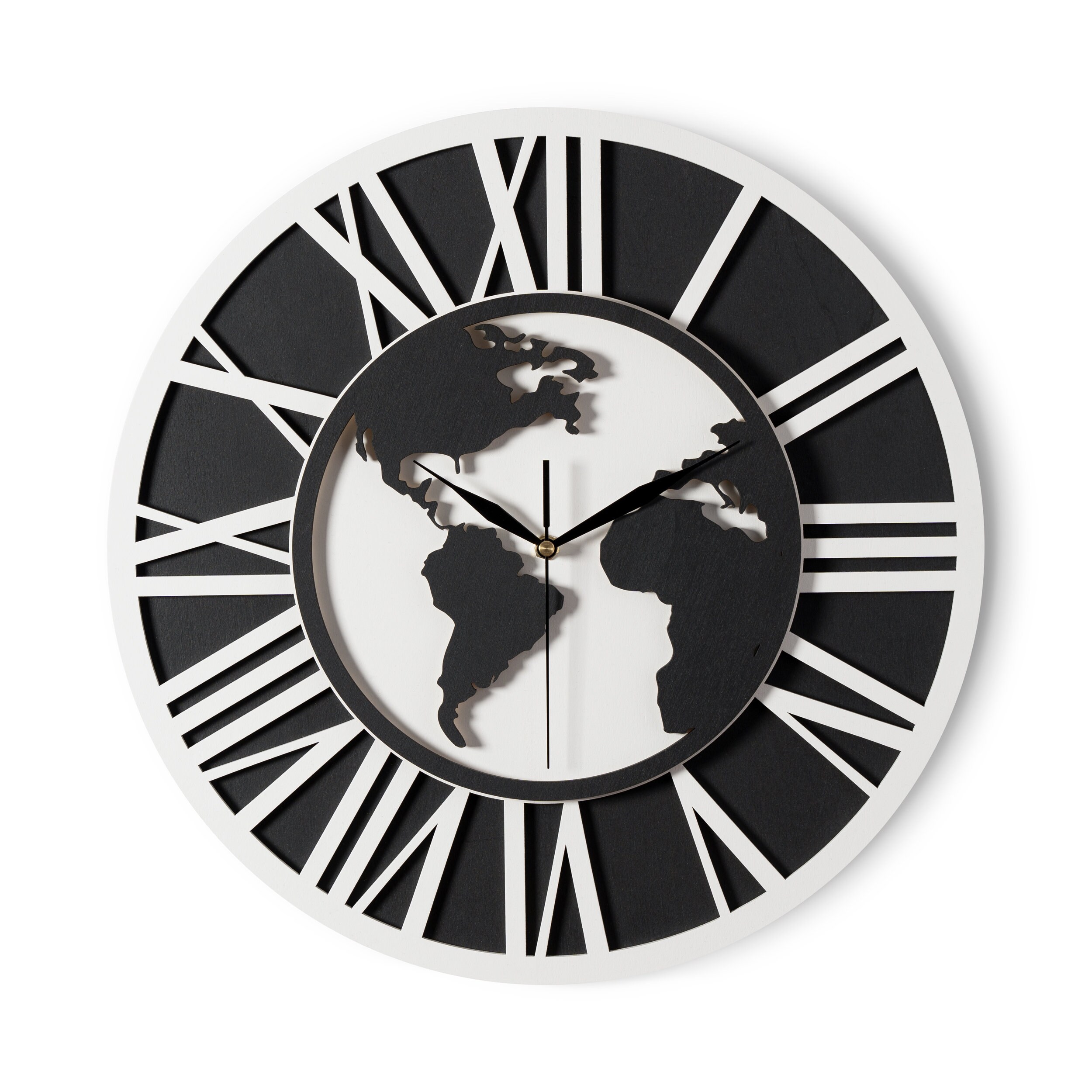 MODERN WALL CLOCK, Map of World, Wooden Clock for Bedroom, Living Room ...
