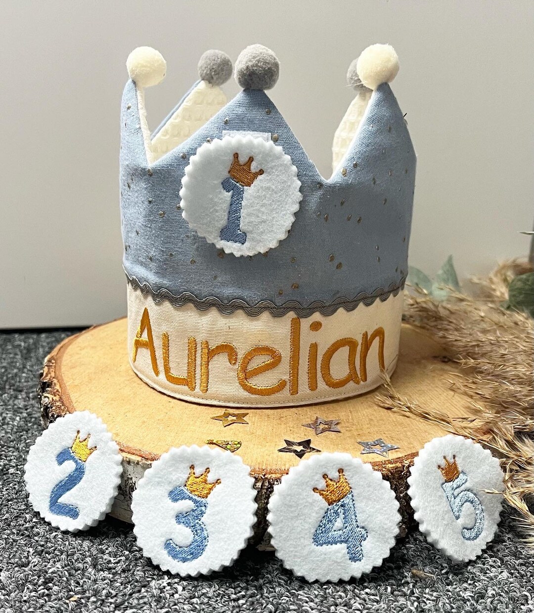 Blue/gold Birthday Crown With Names and Numbers for Boys and - Etsy ...
