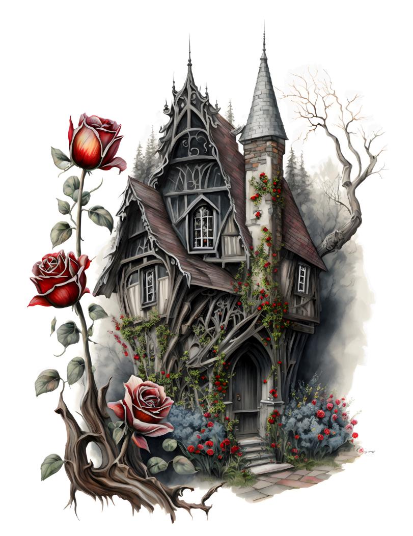 25 Gothic Houses Coloring Page | Grayscale & Full Color Inspiration ...
