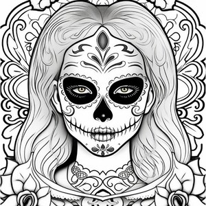 Sugar Skull Girl Coloring Book | Set of 50 Pages | Digital Coloring ...