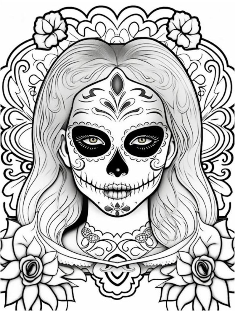 Sugar Skull Girl Coloring Book Set of 50 Pages Digital Coloring Pages ...