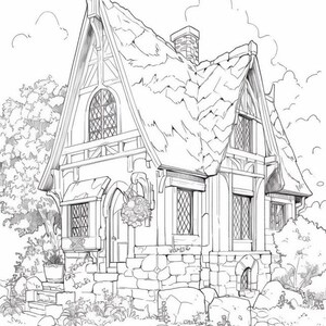 Country Cottage Coloring Book | 170 Grayscale Pages (digital PDF) - Etsy