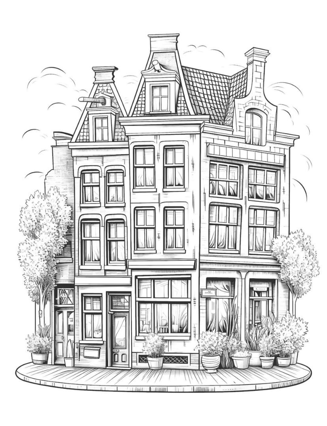 Amsterdam Houses Coloring Pages | Relaxing Adult & Kids Activity (PDF ...