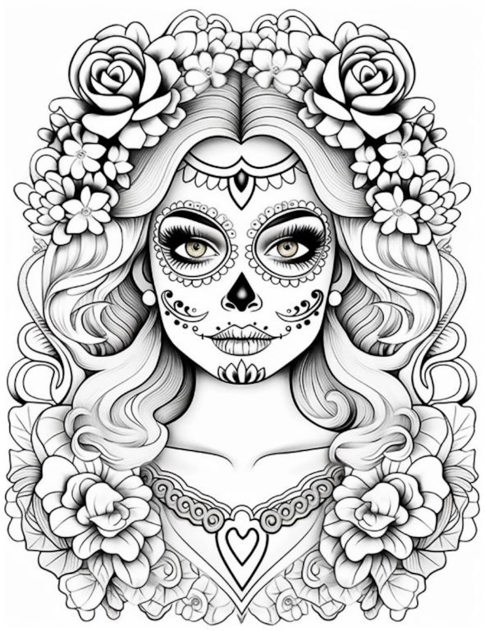 Sugar Skull Girl Coloring Book Set of 50 Pages Digital Coloring Pages ...