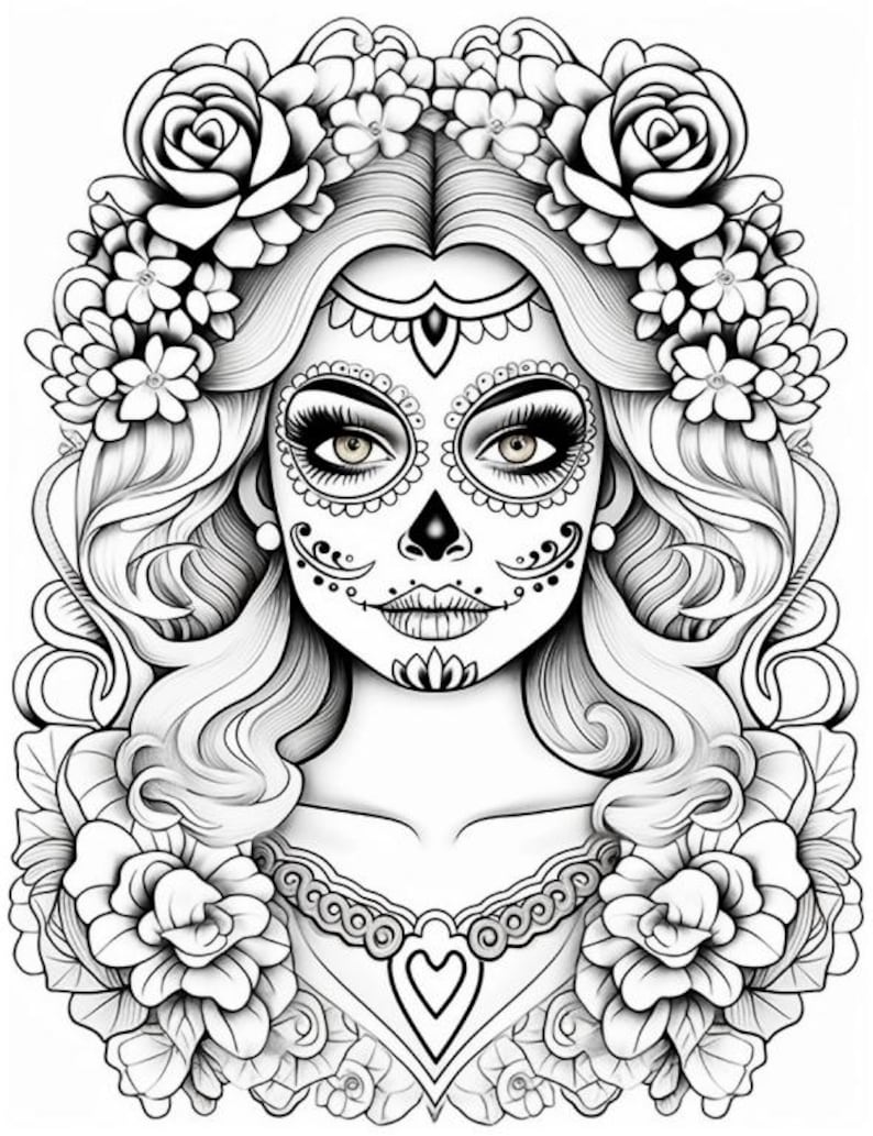 Sugar Skull Girl Coloring Book Set of 50 Pages Digital Coloring Pages ...
