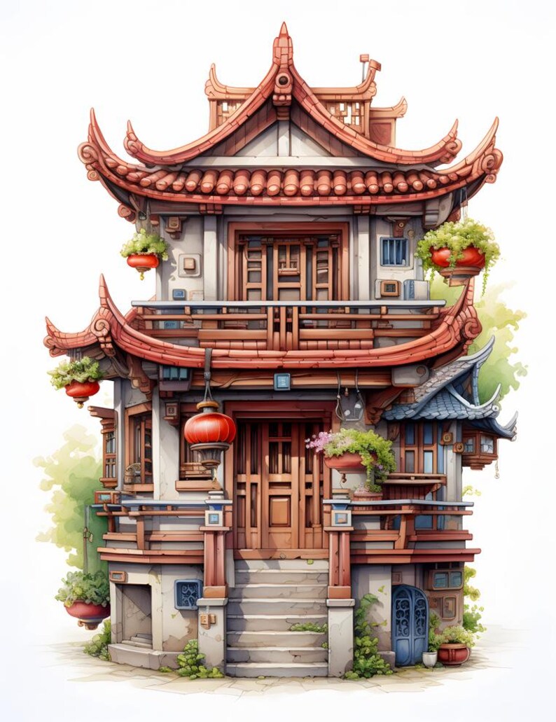 25 Little Chinese Houses Coloring Page | Instant Download | Adults Kids ...