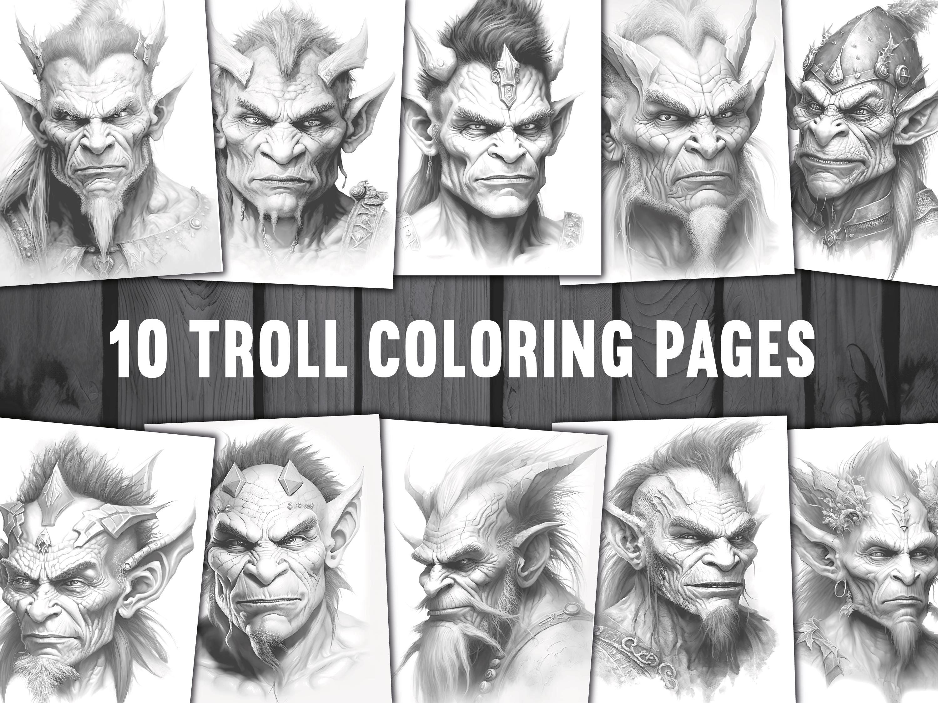 10 Enchanted Trolls Coloring Pages | Faeries, Gnomes, Trolls, Goblins | Grayscale Coloring Book ...