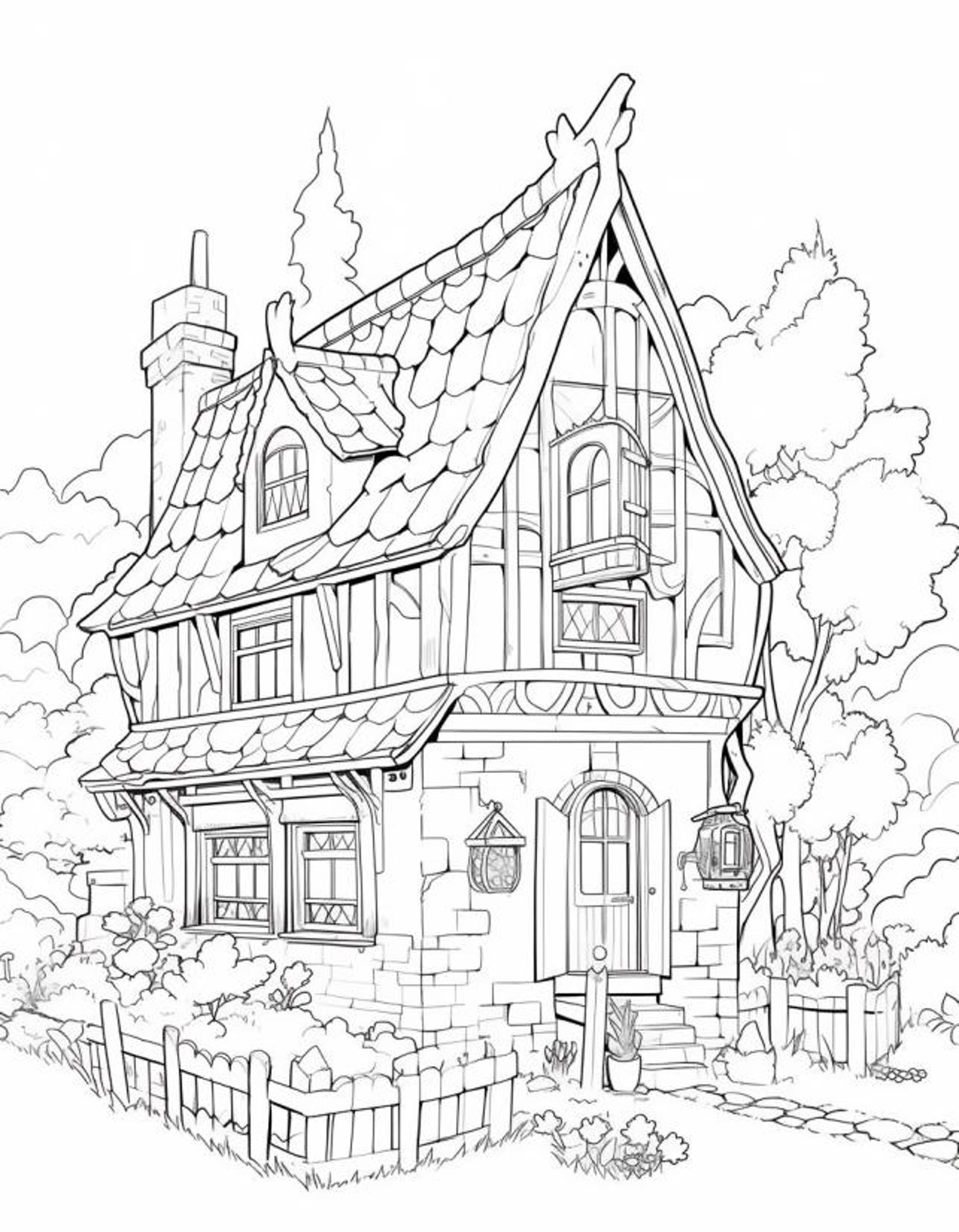 Country Cottage Coloring Book | 170 Grayscale Pages (digital PDF) - Etsy
