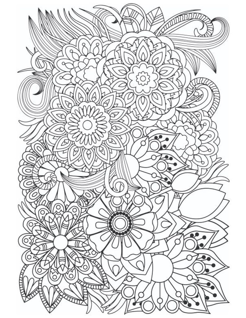 Set of 50 Flowers Zentangle Coloring Book Flower Printables Enhance ...