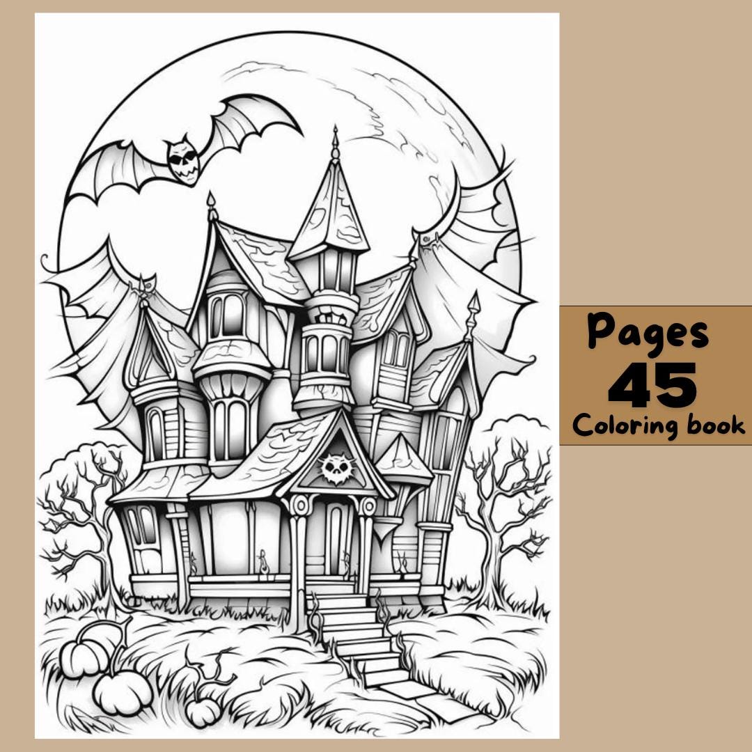 45 Haunted House Halloween Coloring Page | Instant Digital Download ...