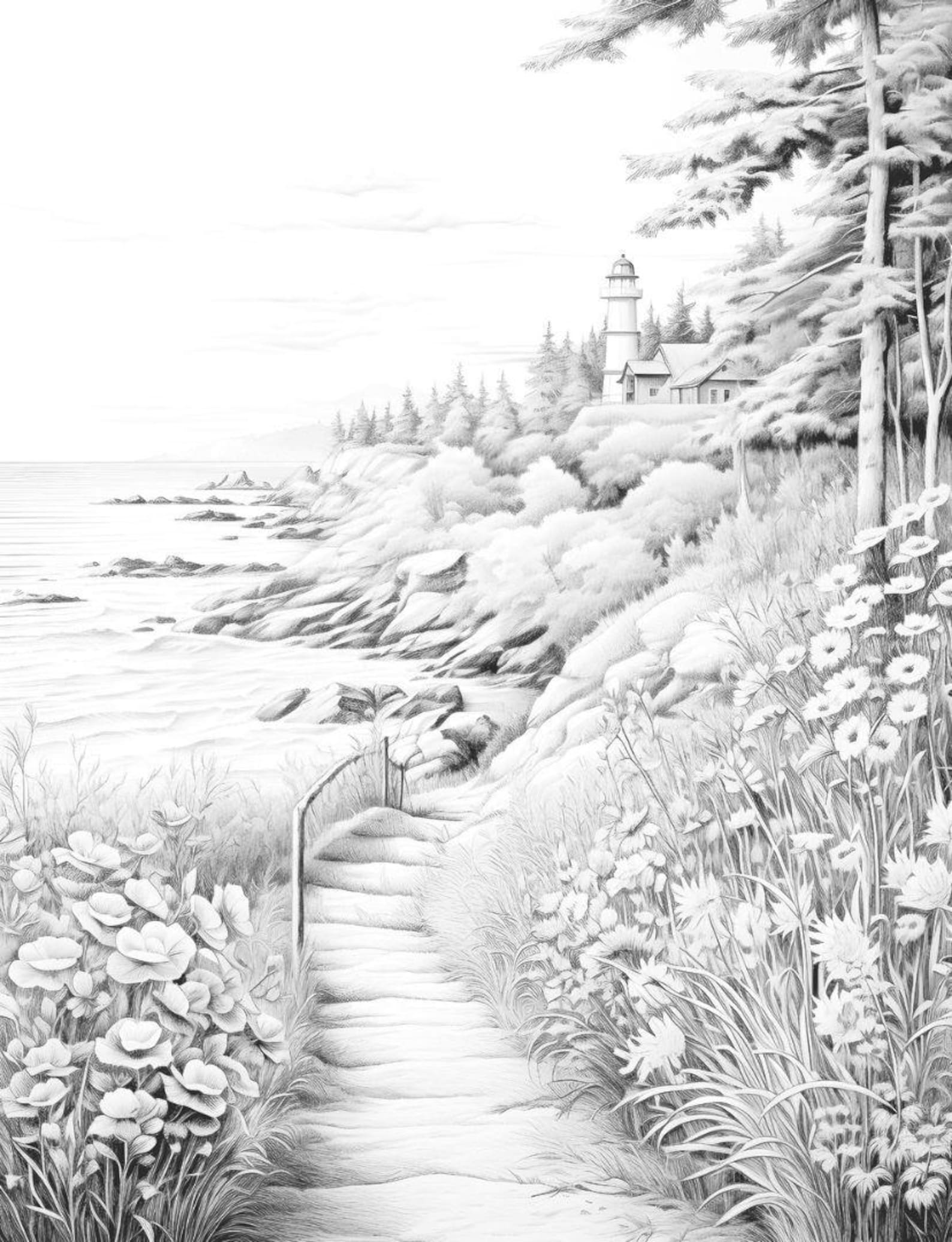 50 Landscapes Coloring Pages | Instant Digital Download | Light and ...