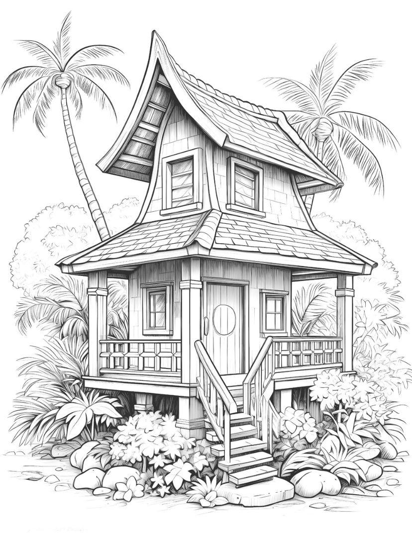 Hawaii Houses Coloring Pages | Relaxing Adult & Kids Activity (pdf ...