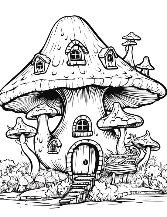 Mushroom Houses Coloring Book | 112 Grayscale Pages (printable PDF) - Etsy
