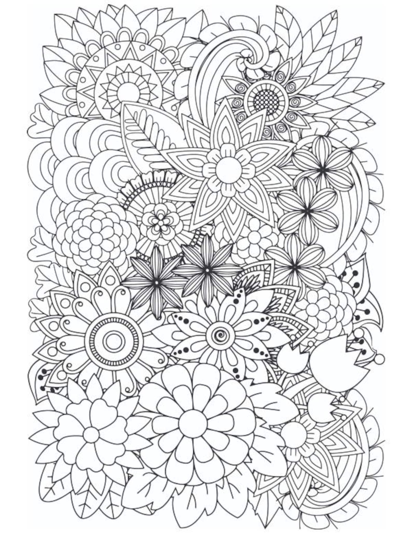 Set of 50 Flowers Zentangle Coloring Book | Flower Printables | Enhance ...