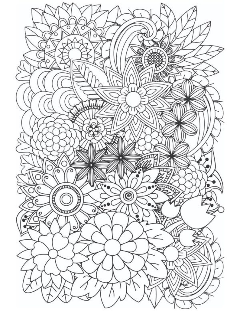 Set of 50 Flowers Zentangle Coloring Book | Flower Printables | Enhance ...