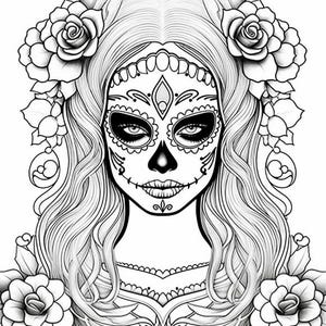 Sugar Skull Girl Coloring Book | Set of 50 Pages | Digital Coloring ...