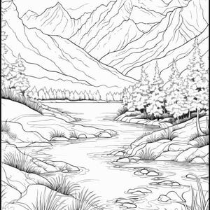 Nature Coloring Book | 50 Scenic Pages, Stress Relief (printable PDF ...