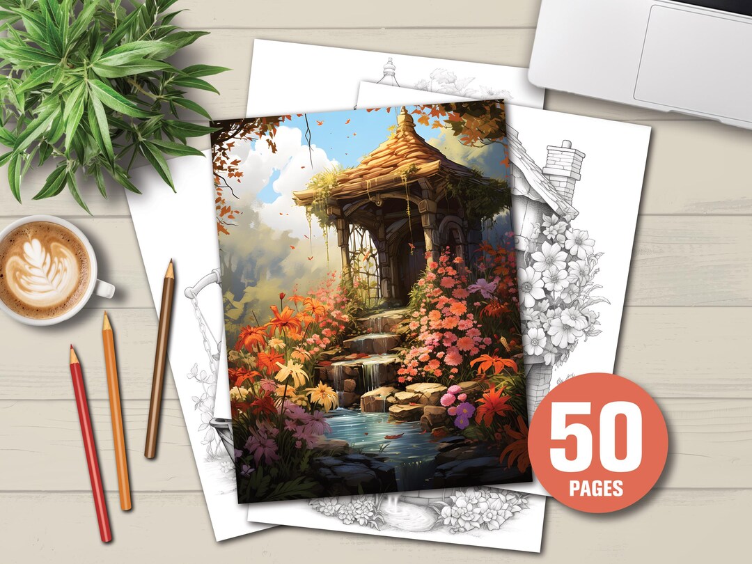 Fairy Wishing Wells Coloring Book | 50 Grayscale Pages (PDF) - Etsy