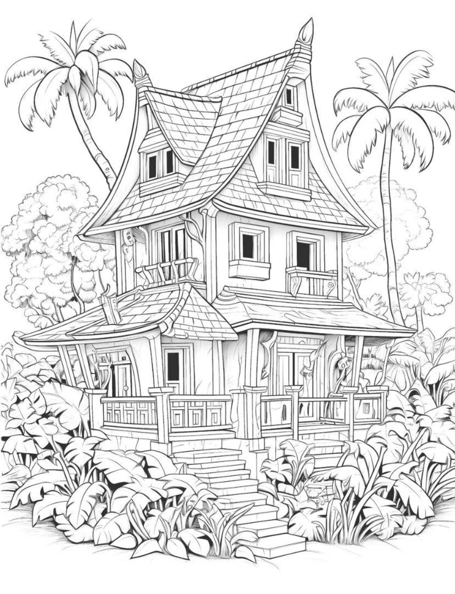 50 Funny Houses Bali Coloring Pages | Instant Digital Download | Light ...