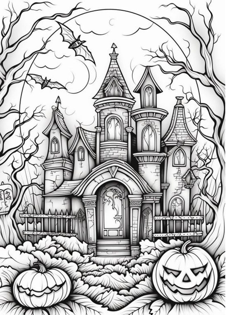 45 Haunted House Halloween Coloring Page Instant Digital Download ...