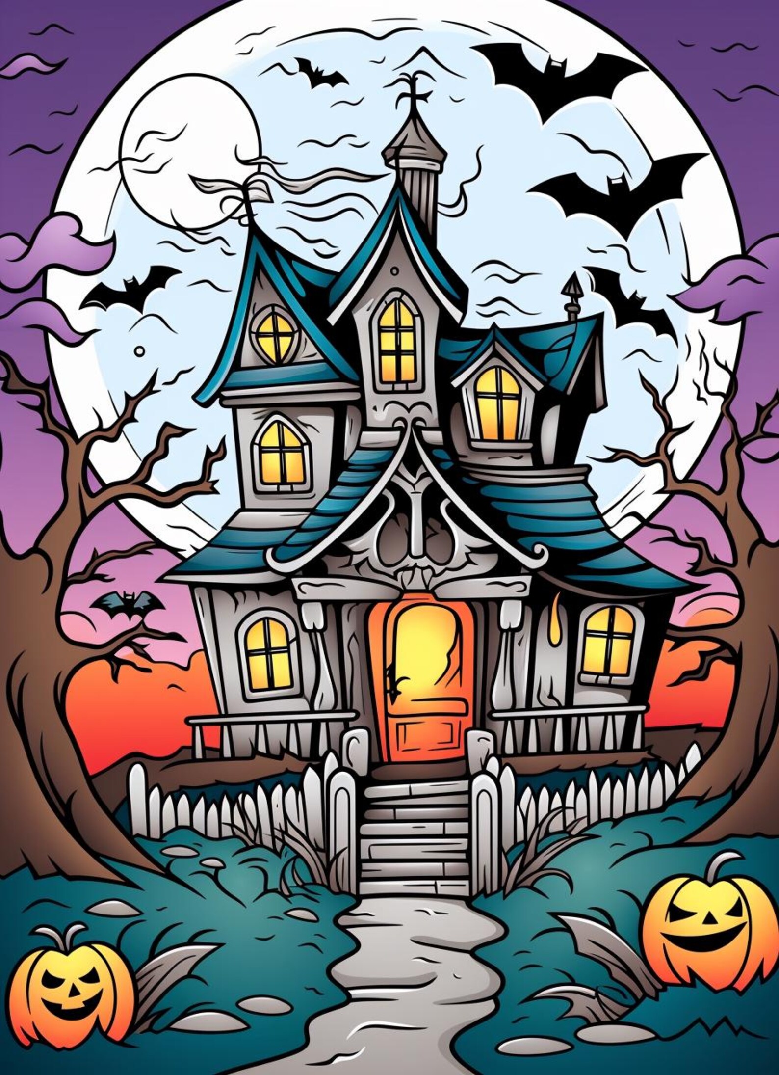 45 Haunted House Halloween Coloring Page | Instant Digital Download ...