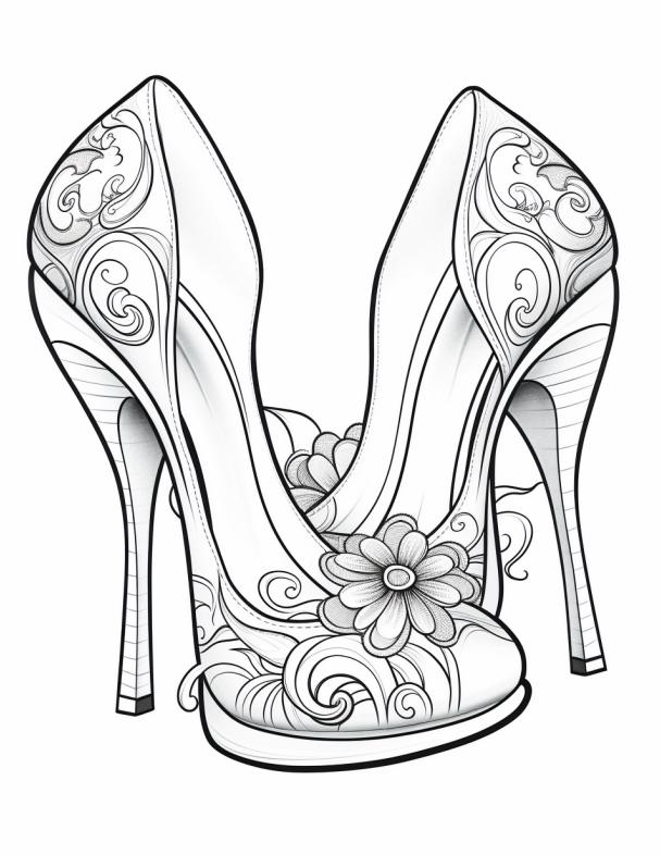 Fashion Shoes Coloring Pages for Adult | Set of 215 High-quality ...