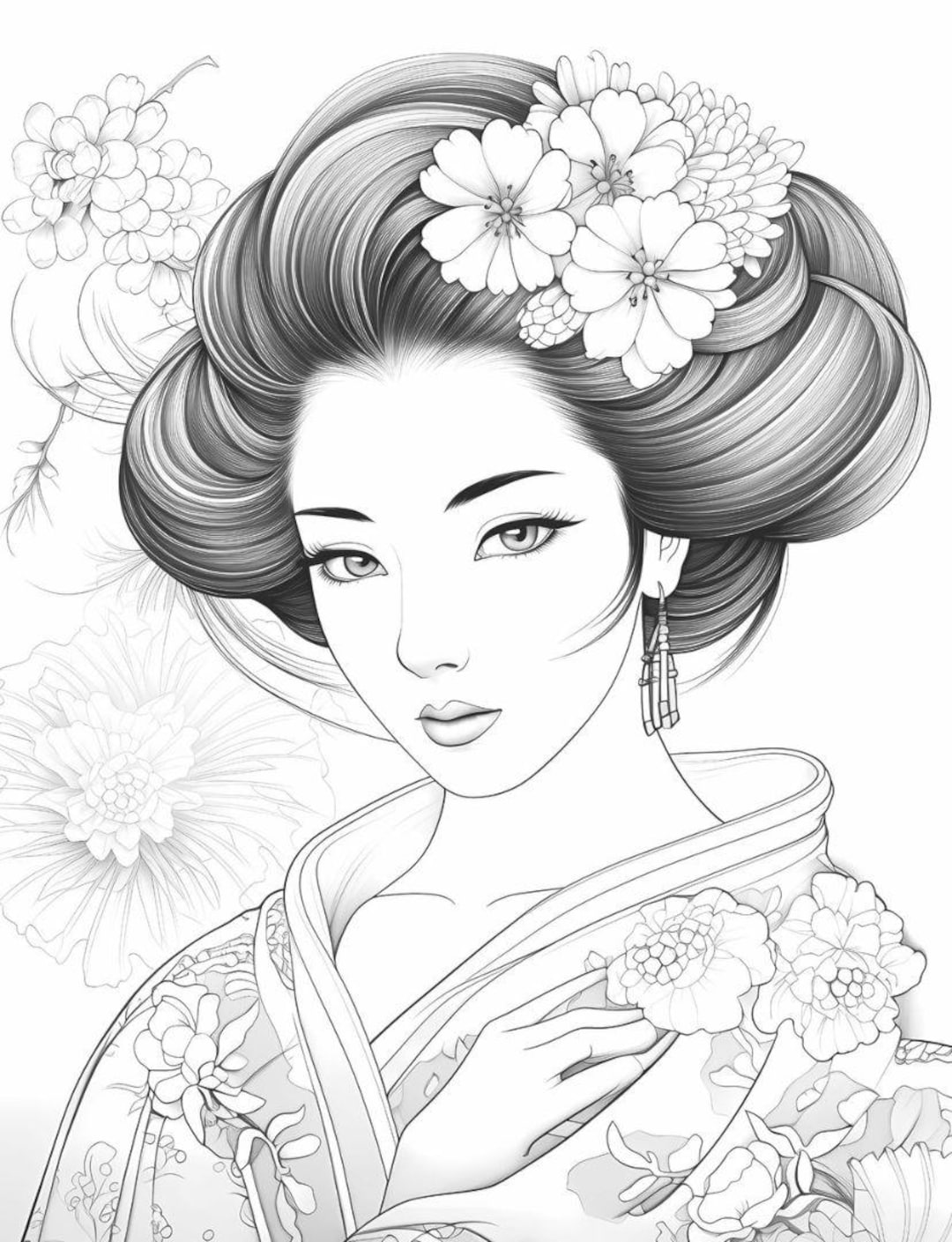 50 Geishas Coloring Pages | Instant Digital Download | Light and Dark ...