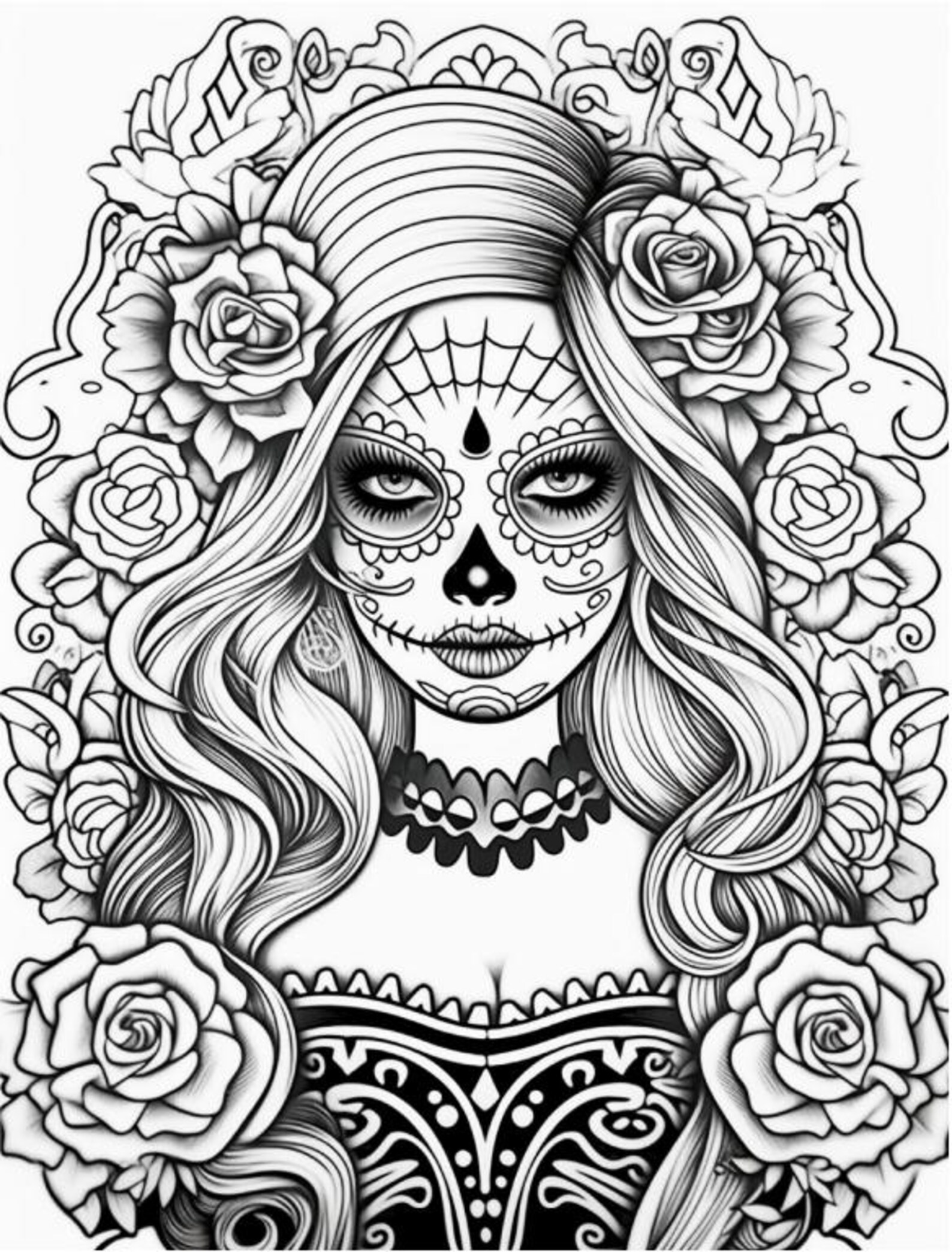 Sugar Skull Girl Coloring Book Set of 50 Pages Digital Coloring Pages ...
