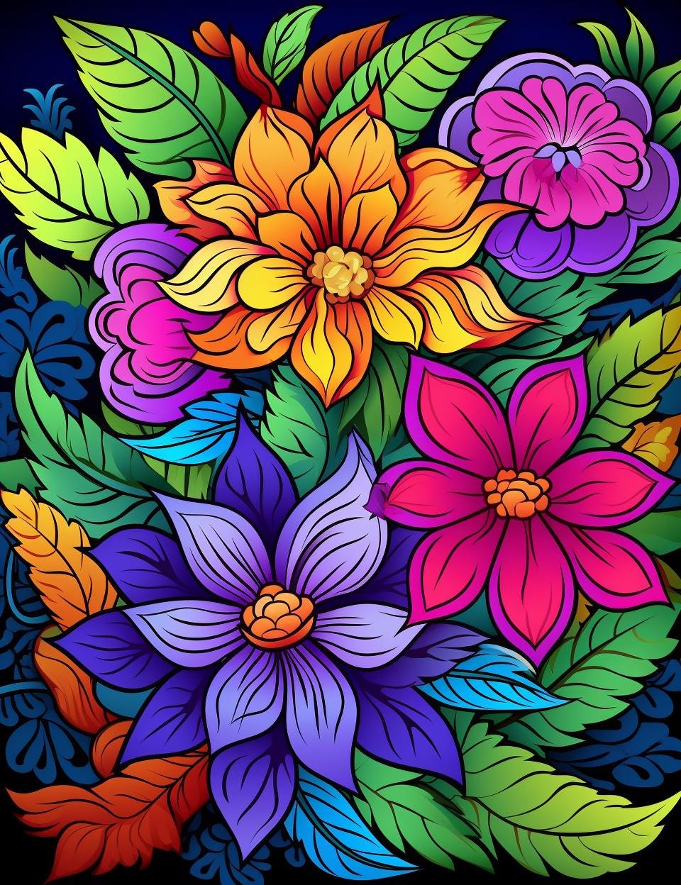 Relaxing Flower Coloring Book | Set of 100 Pages | Digital Coloring ...