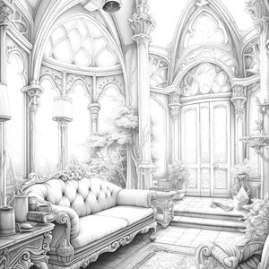 50 Fantasy Interiors Coloring Pages | Instant Digital Download | Light ...