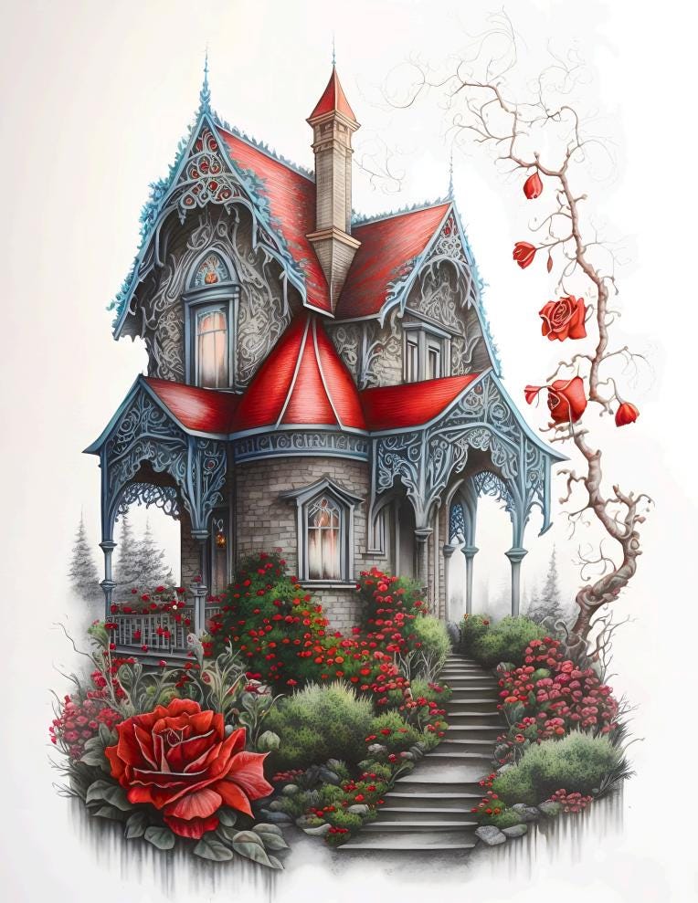 25 Gothic Houses Coloring Page | Grayscale & Full Color Inspiration ...