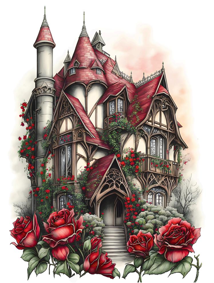 25 Gothic Houses Coloring Page | Grayscale & Full Color Inspiration ...