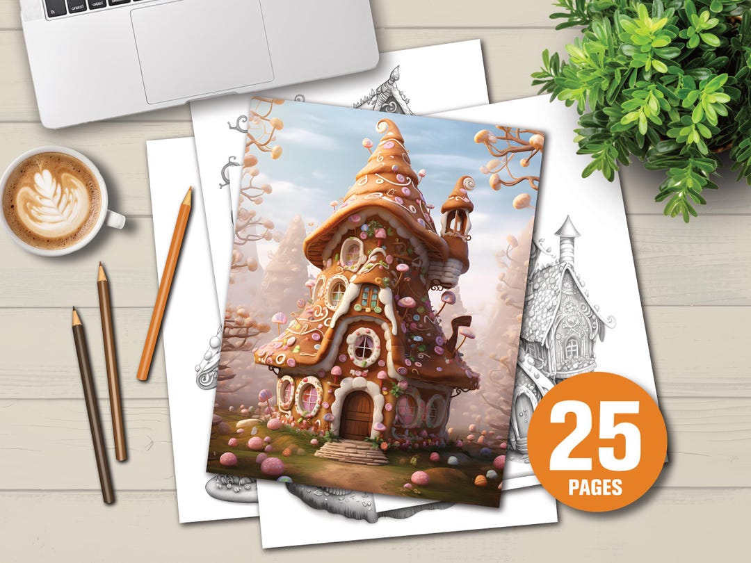 25 Gingerbread Fairy Houses Coloring Pages | Printable PDF for Adult ...