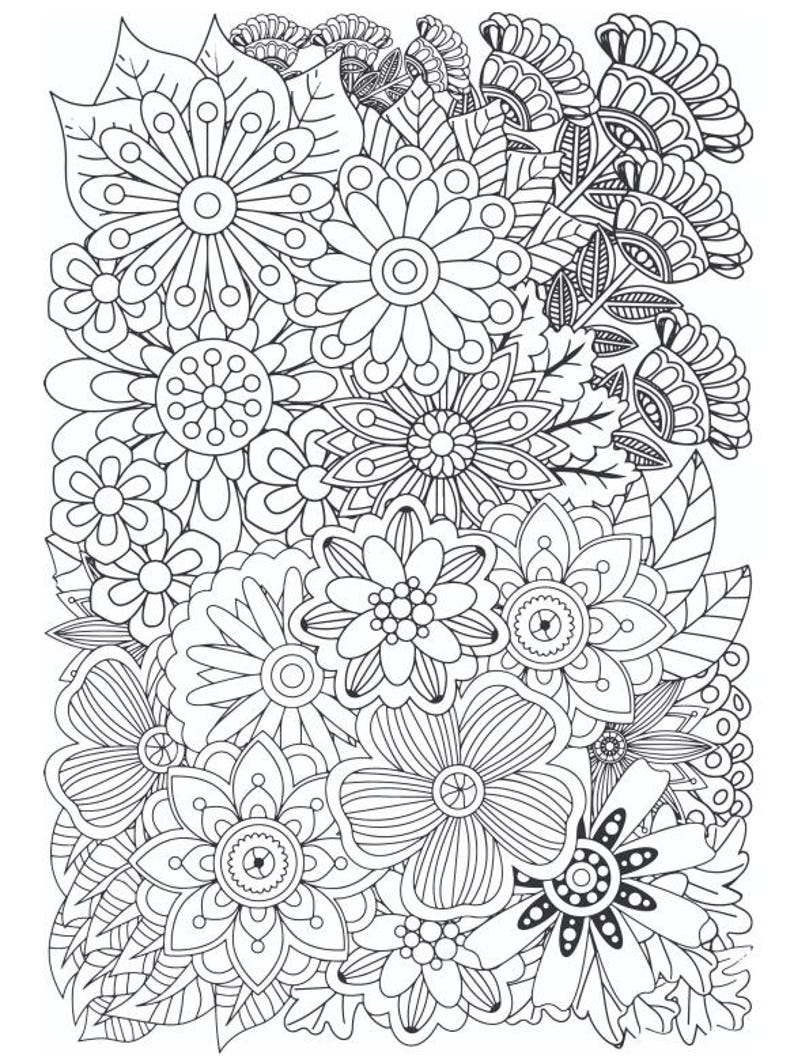 Set of 50 Flowers Zentangle Coloring Book | Flower Printables | Enhance ...