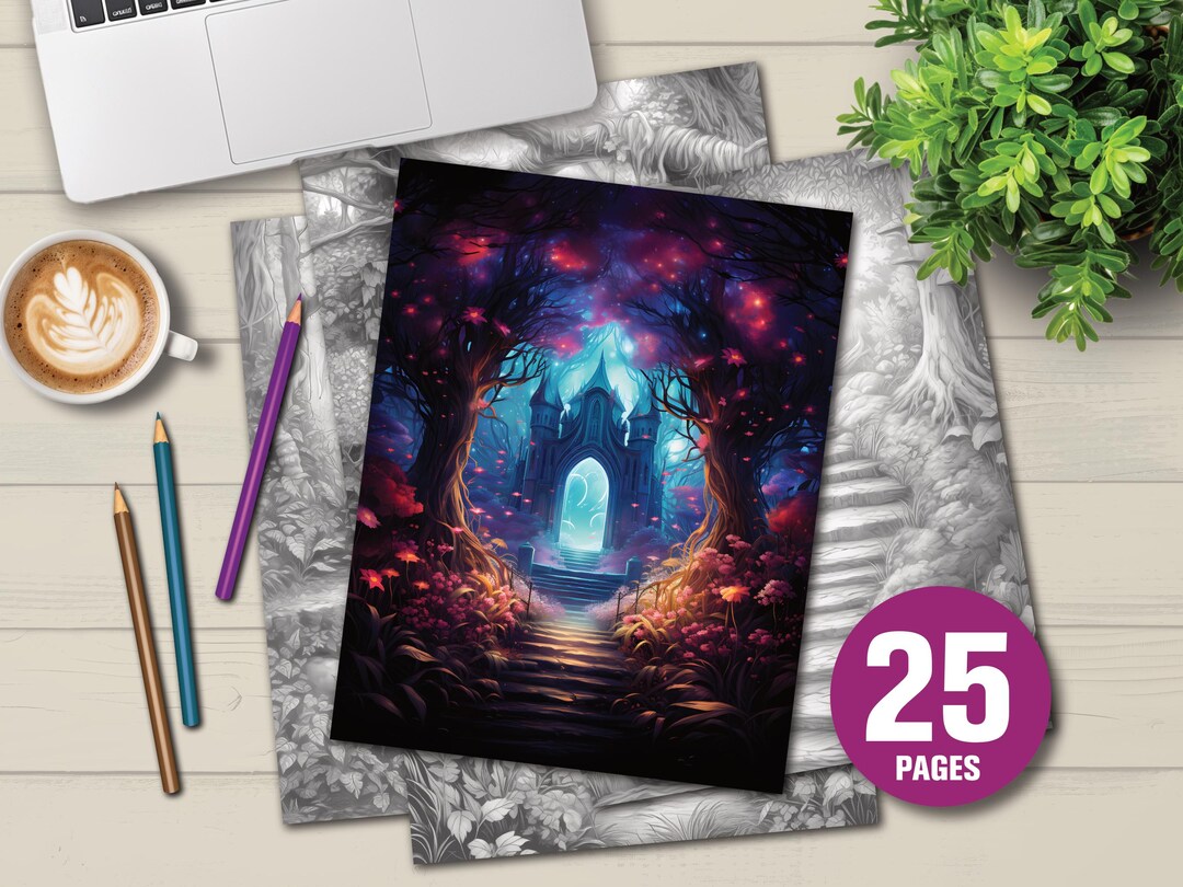 Enchanted Forest Gates Coloring Pages | Light & Dark (printable PDF) - Etsy