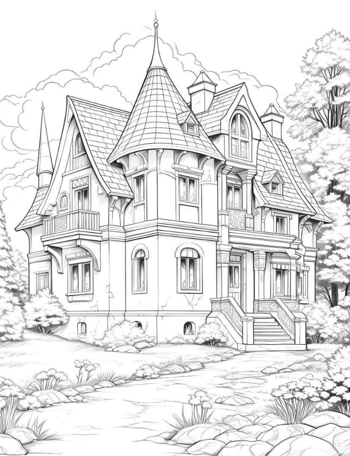 50 Countryhouses Coloring Pages | Instant Digital Download | Light and ...