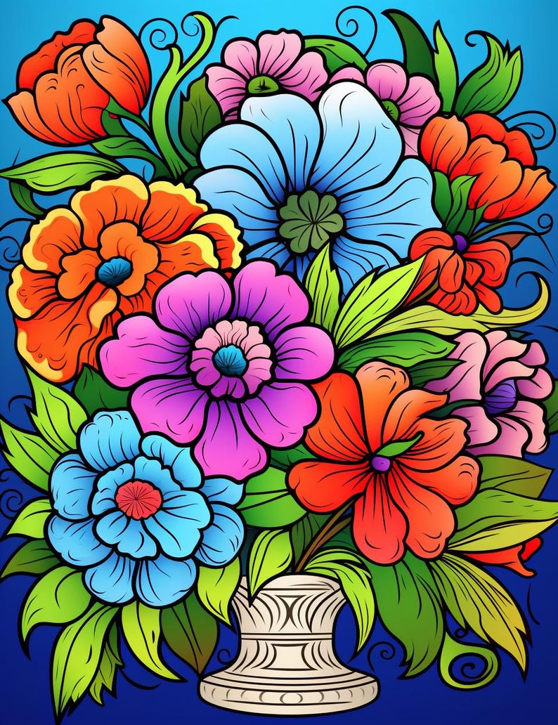 Relaxing Flower Coloring Book | Set of 100 Pages | Digital Coloring ...