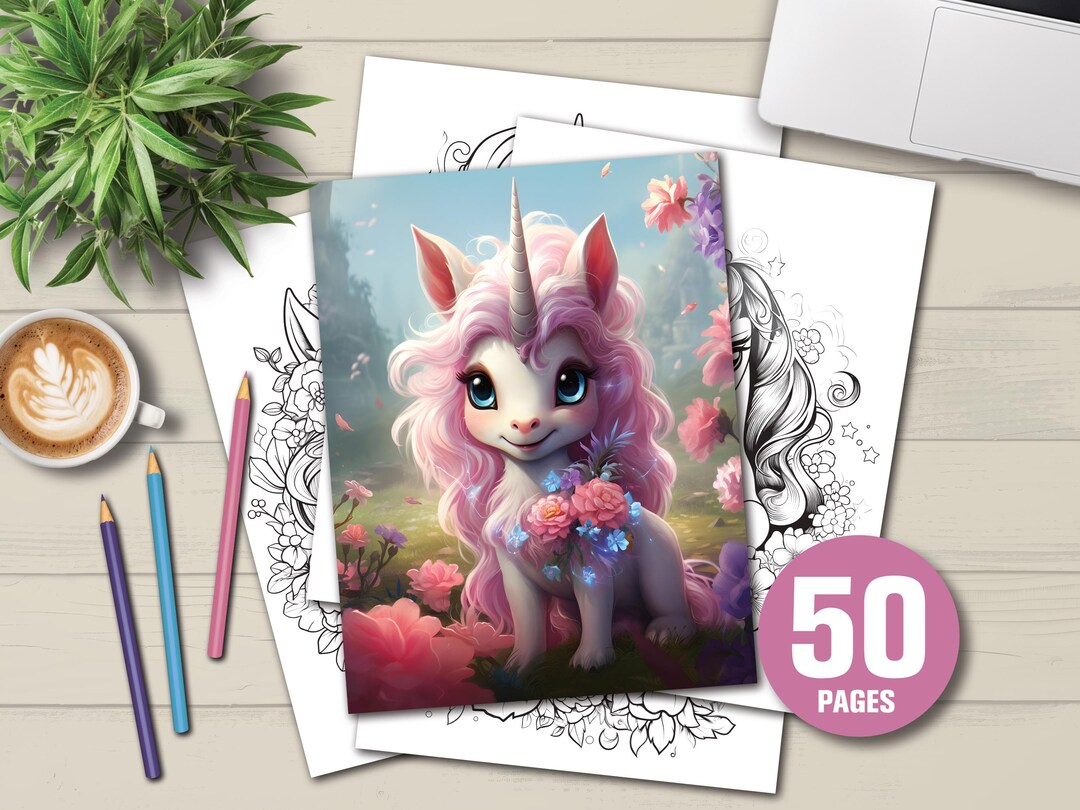 25 Baby Unicorns Coloring Pages | Instant Digital Download | Light and ...