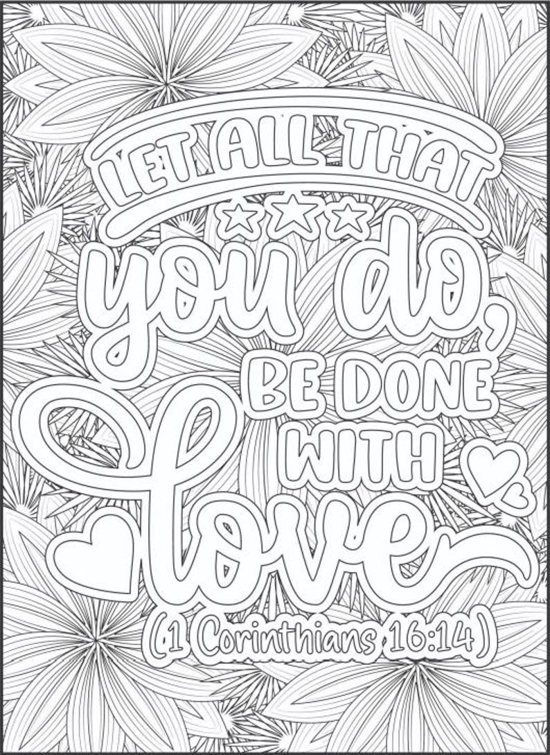 Bible Verse Quotes Coloring Book | Set of 40 Page Christian Coloring ...