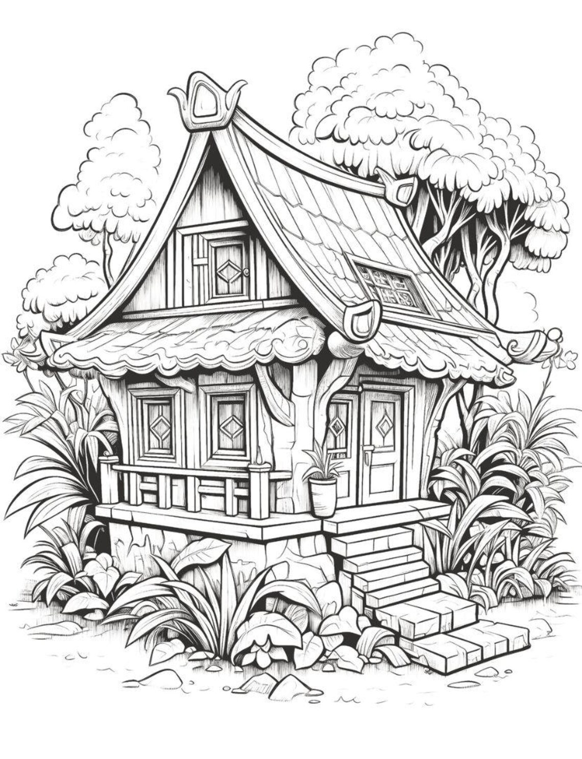 50 Funny Houses Bali Coloring Pages | Instant Digital Download | Light ...