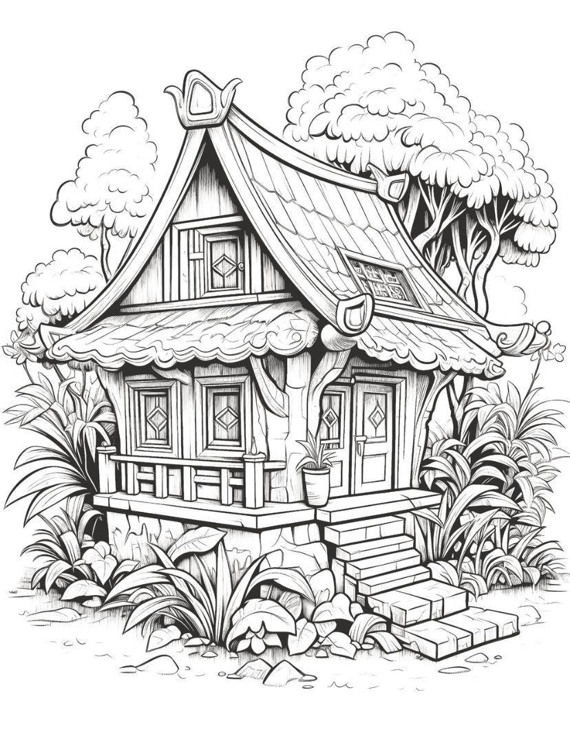 50 Funny Houses Bali Coloring Pages | Instant Digital Download | Light ...