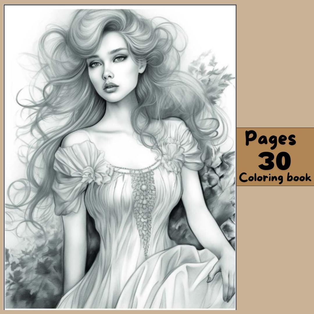 Set of 30 Coloring Pages | Elegance Beautiful Woman Coloring Pages ...